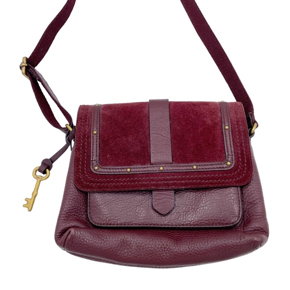 Fossil | Bags | Fossil Kinley Small Crossbody Purse Burgundy Red Suede ...